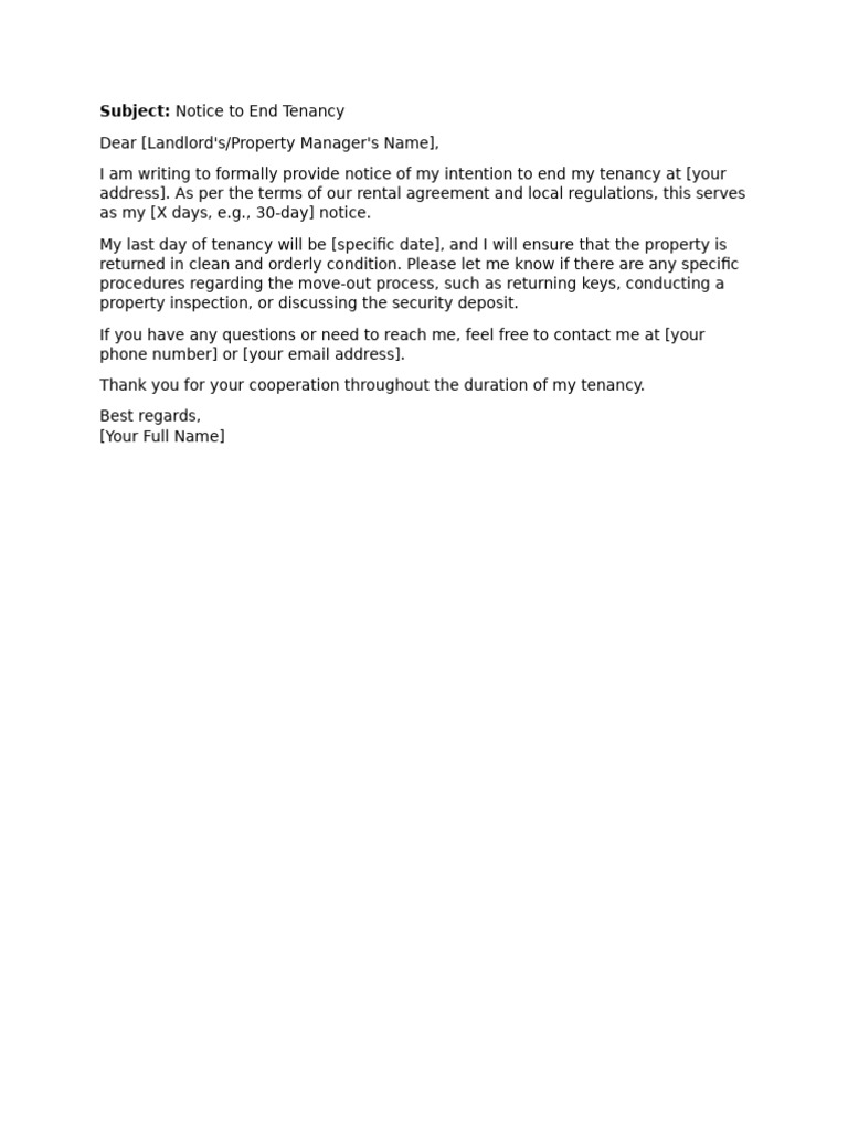 Notice to End Tenancy Letter Template | PDF