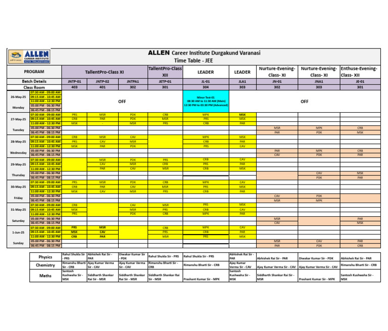Jee - Time Table - 26 May Onwards | PDF