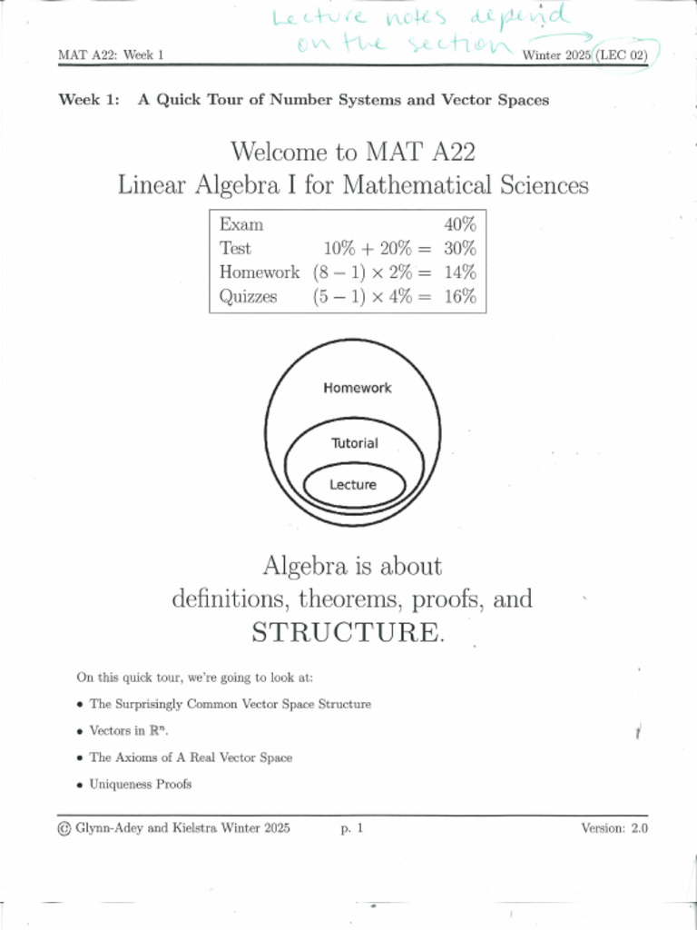 Mat A22 Winter 2025 Lecture Notes Week 01 LEC 02 FILLED in | PDF