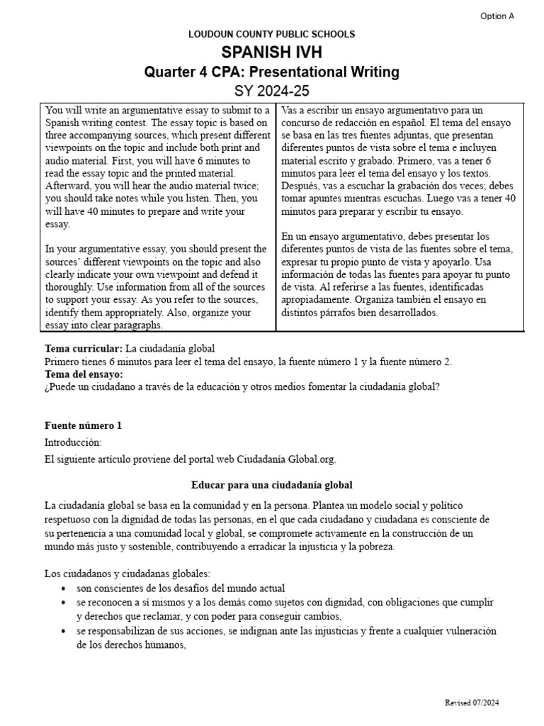 SPN 4H Q4 CPA 2024-25 Presentational Writing Option A | PDF ...