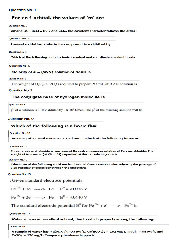 Chemistry Questions | PDF
