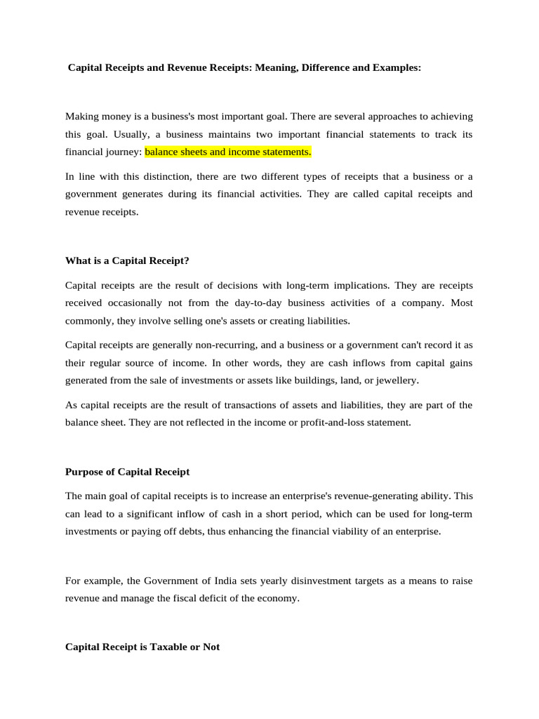Capital Receipts and Revenue Receipts | PDF | Taxes | Revenue