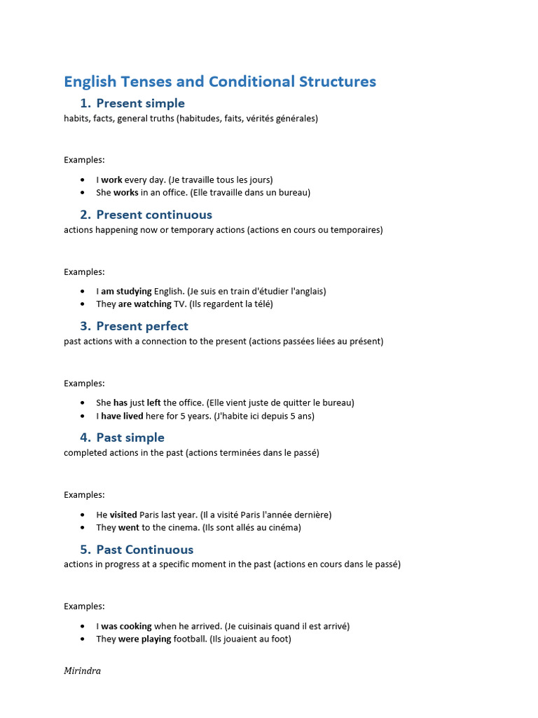 English Tenses and Conditional Structures | PDF | Syntax | Linguistic Morphology