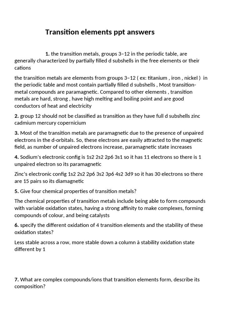 Transition Metals: Properties & Applications | PDF | Transition Metals ...