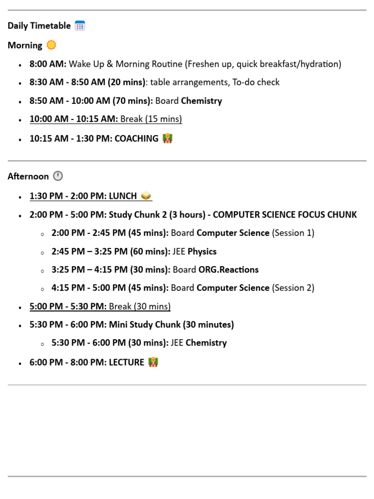 Daily Study Timetable: Morning to Night | PDF