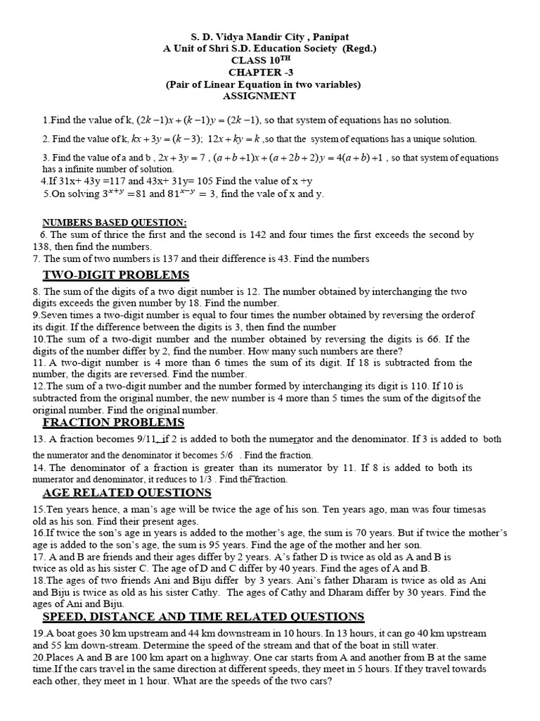 Class 10TH CH.3 Assignment 2025-26 | PDF | Length | Mathematical Objects