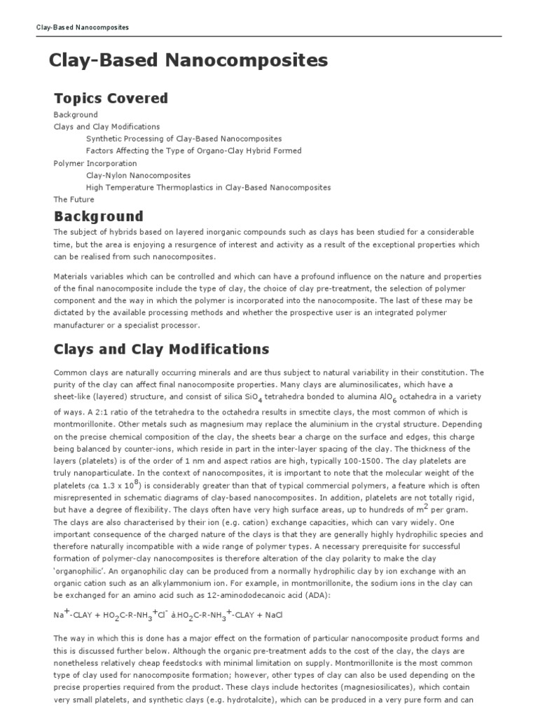 Clay Based Nano Composites | PDF | Nanocomposite | Clay Minerals