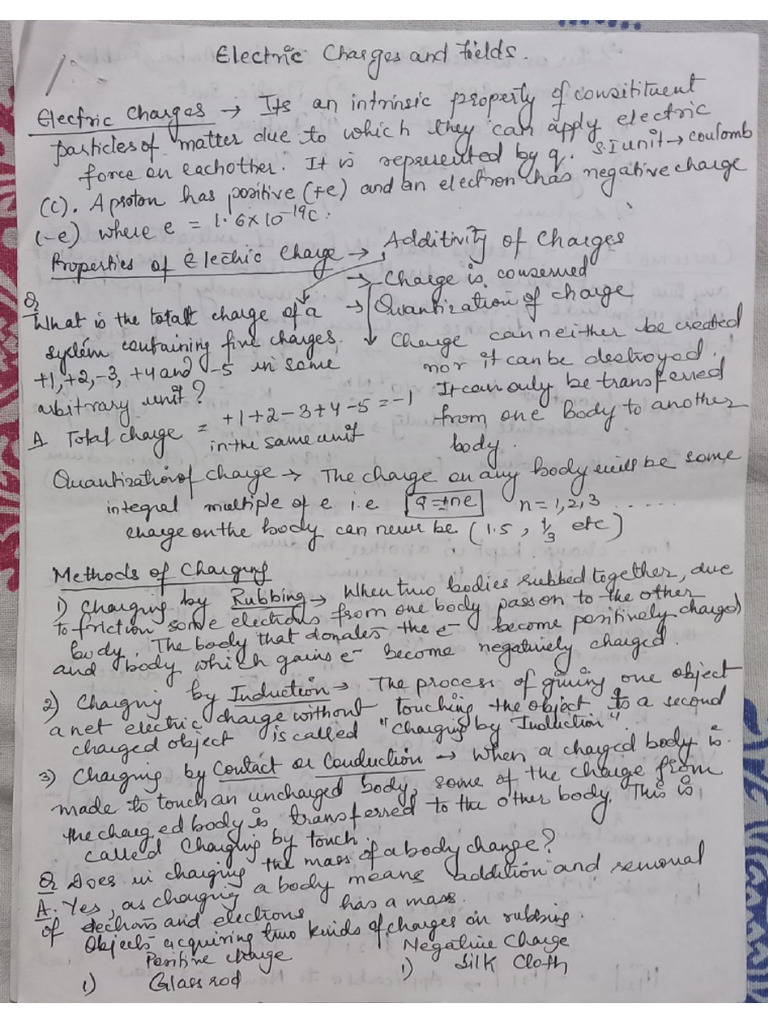 Electric Charges and Fields Notes | PDF