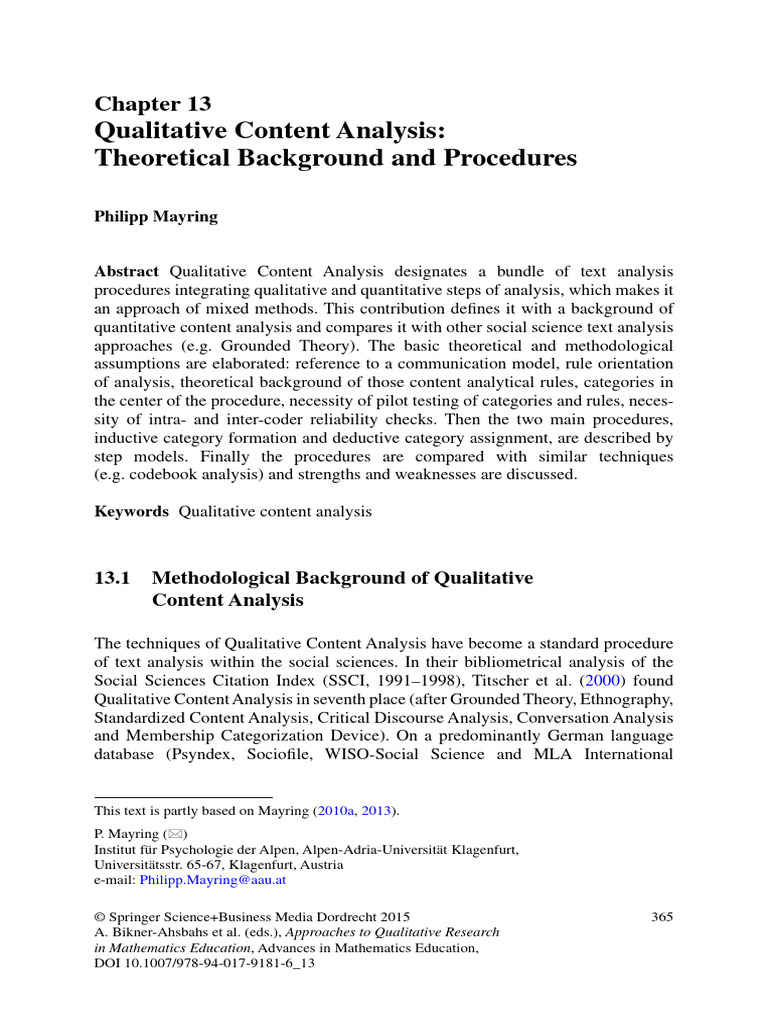 Qualitative Content Analysis Theoretical Background and Procedures | PDF | Qualitative Research ...