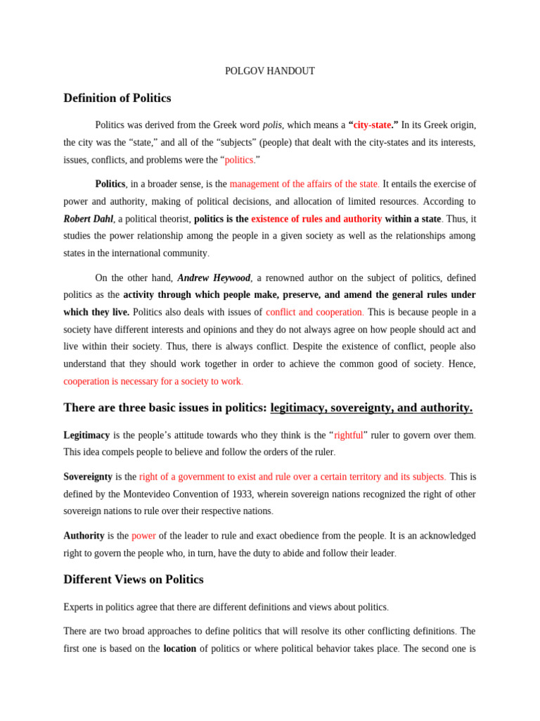 Polgov Handout | PDF | Science | Governance