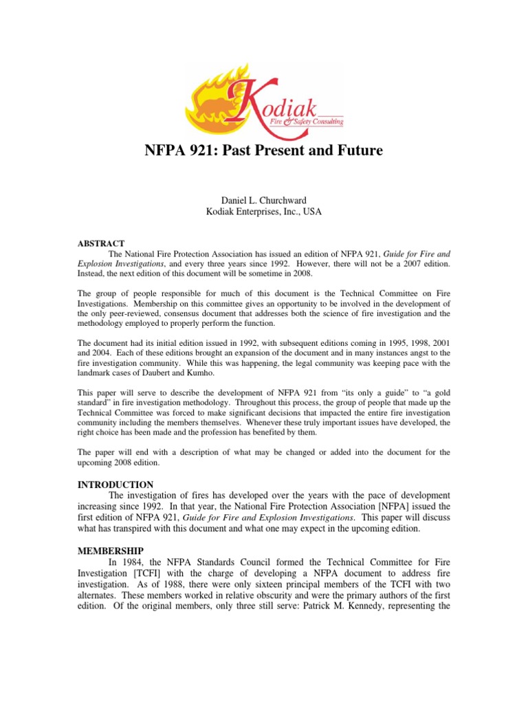 NFPA 921: Past Present and Future | Daubert Standard | Science (General)
