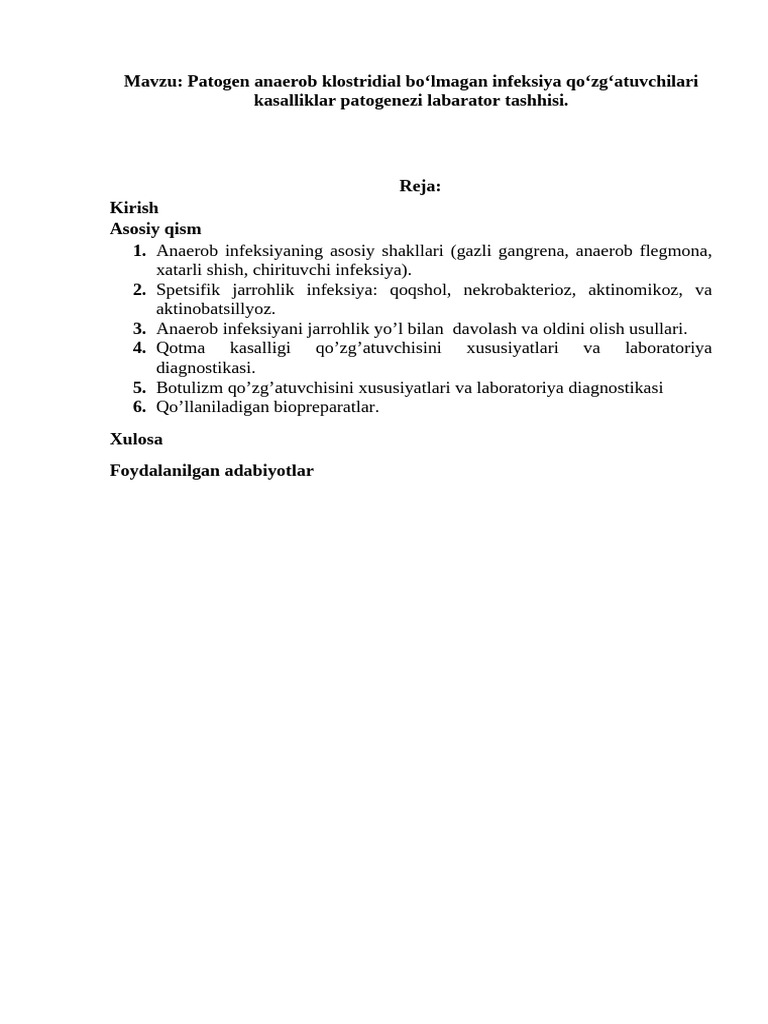 Patogen Anaerob Klostridial Boʻlmagan Infeksiya Qoʻzgʻatuvchilari ...