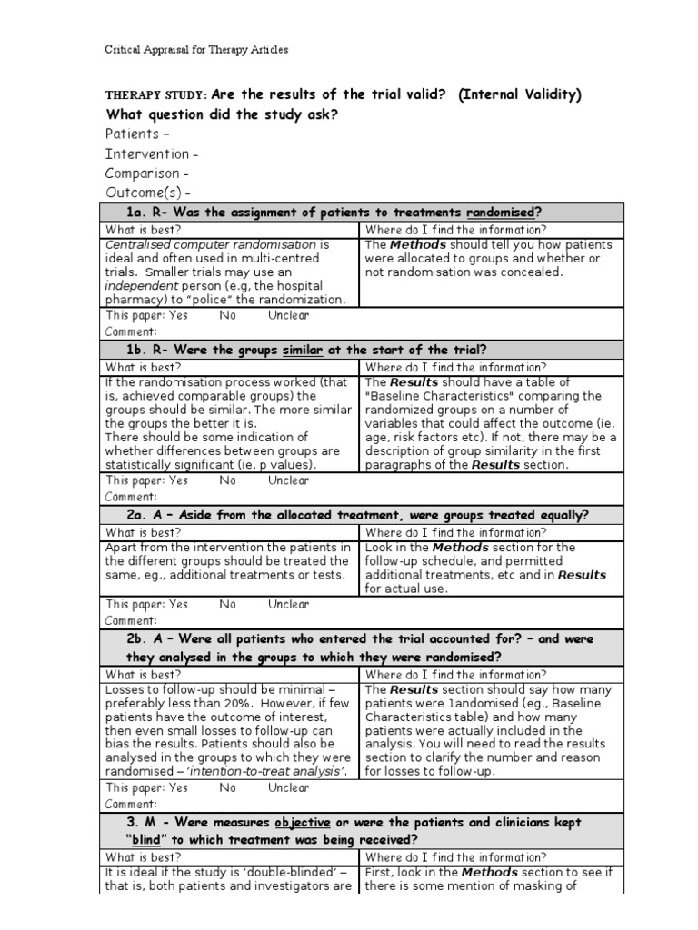 RCT+Appraisal+Sheets | Relative Risk | Scientific Control