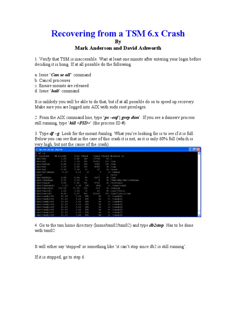 TSM 6.x Crash Recovery Guide | PDF | Ibm Db2 | System Software