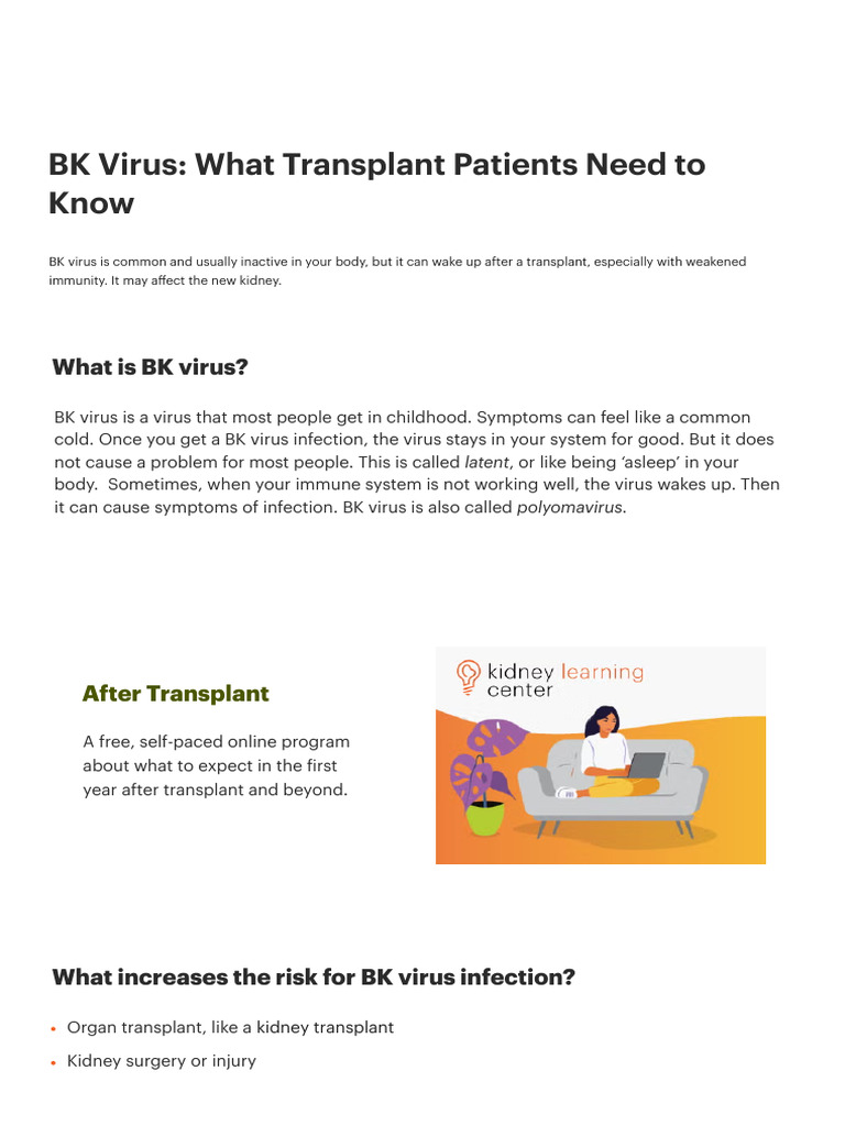 BK Virus Risks for Transplant Patients | PDF | Virus | Organ ...