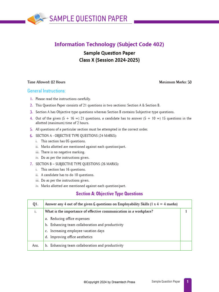 IT 402 Sample Question Paper 2024-25 | PDF | Databases | Spreadsheet