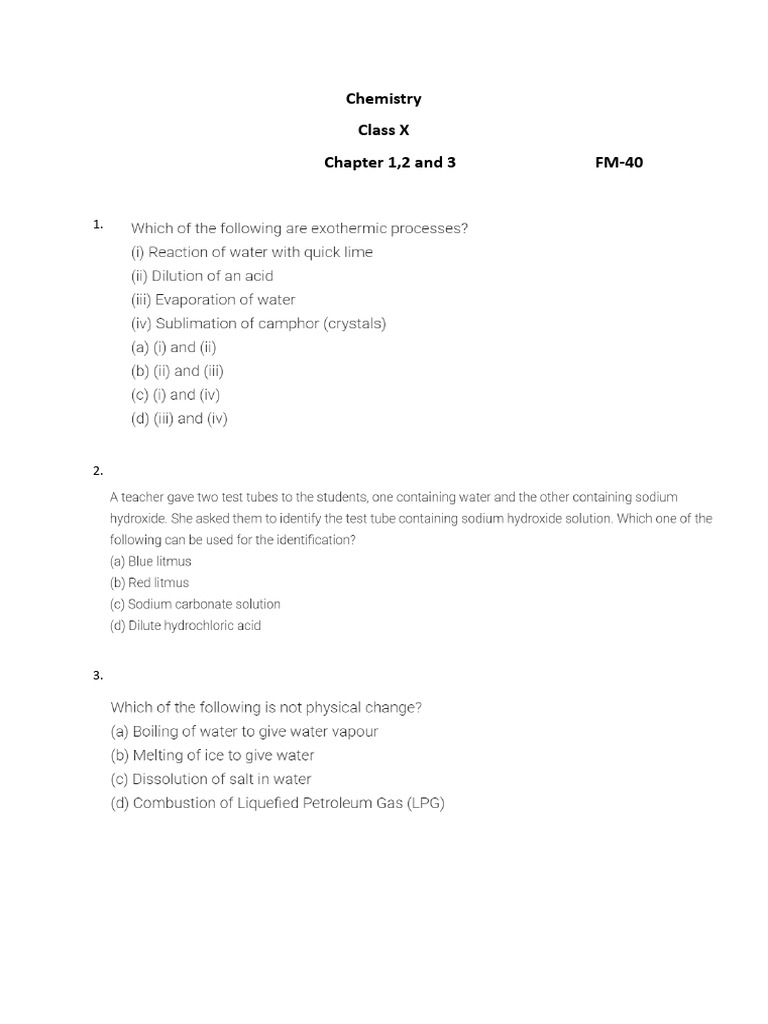 Chemistry1-3 QUESTION Aug23 | PDF