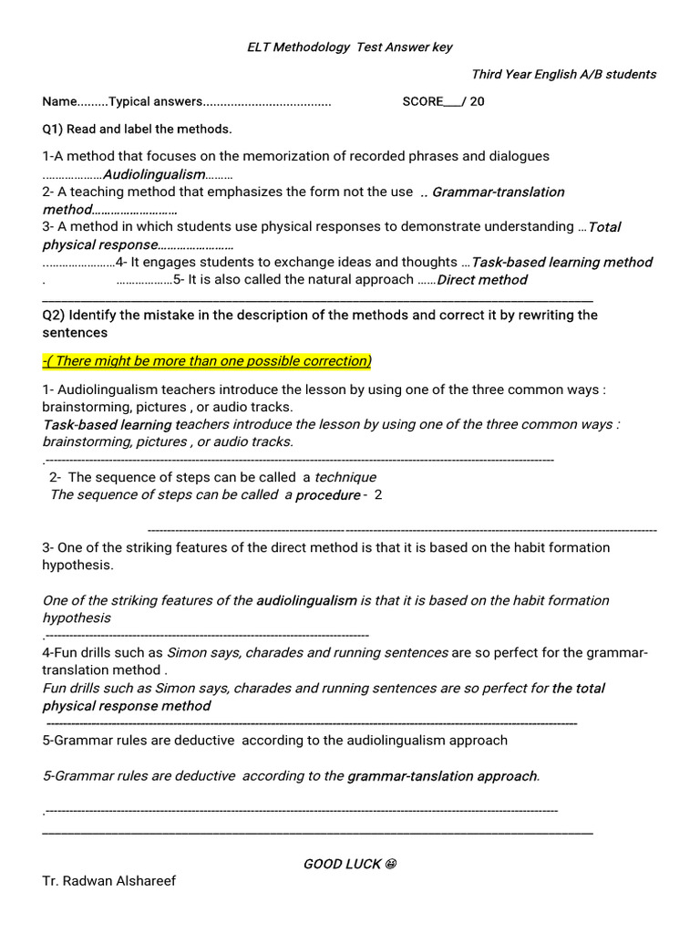 ELT Methodology Test-1 | PDF