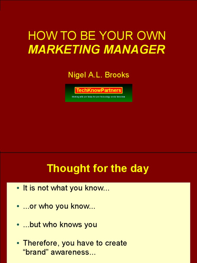 How To Be Your Own Marketing Manager | PDF | Entrepreneurship ...