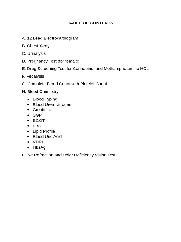 Medical Table of Contents | PDF