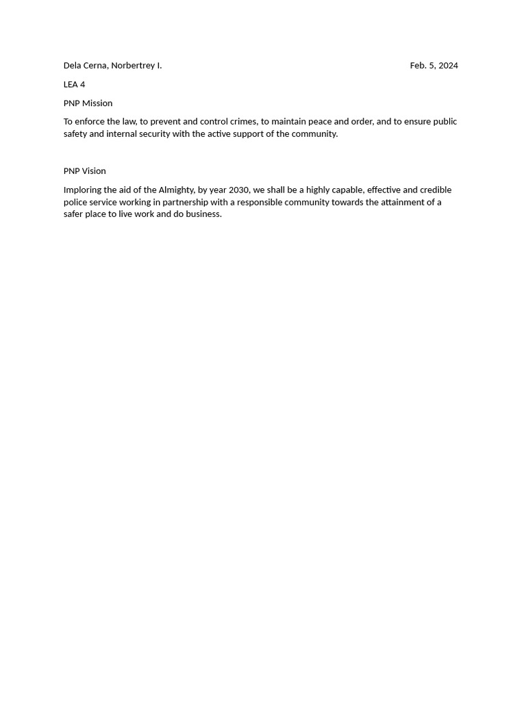 PNP Mission Vision | PDF