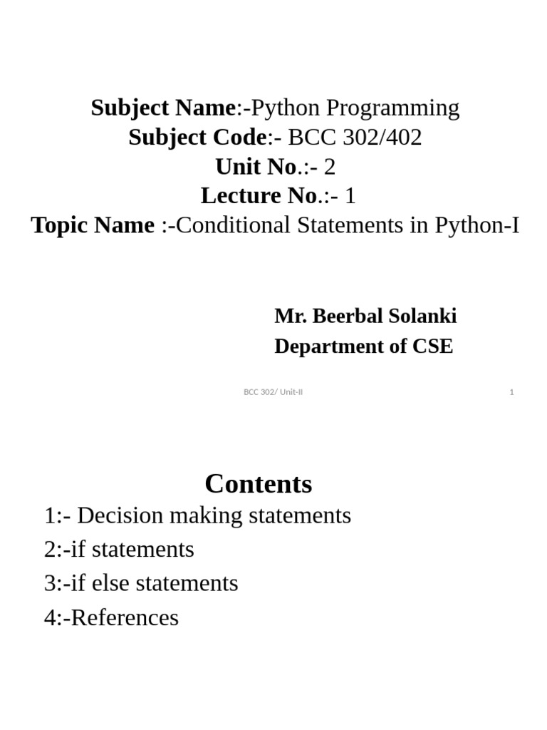 BCC 302 Unit2 Lecture1 | PDF | Control Flow | Boolean Data Type