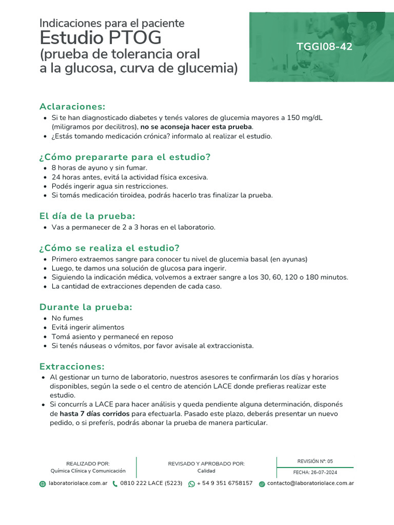 PTOG (Prueba de Tolerancia Oral A La Glucosa, Curva de Glucemia | PDF
