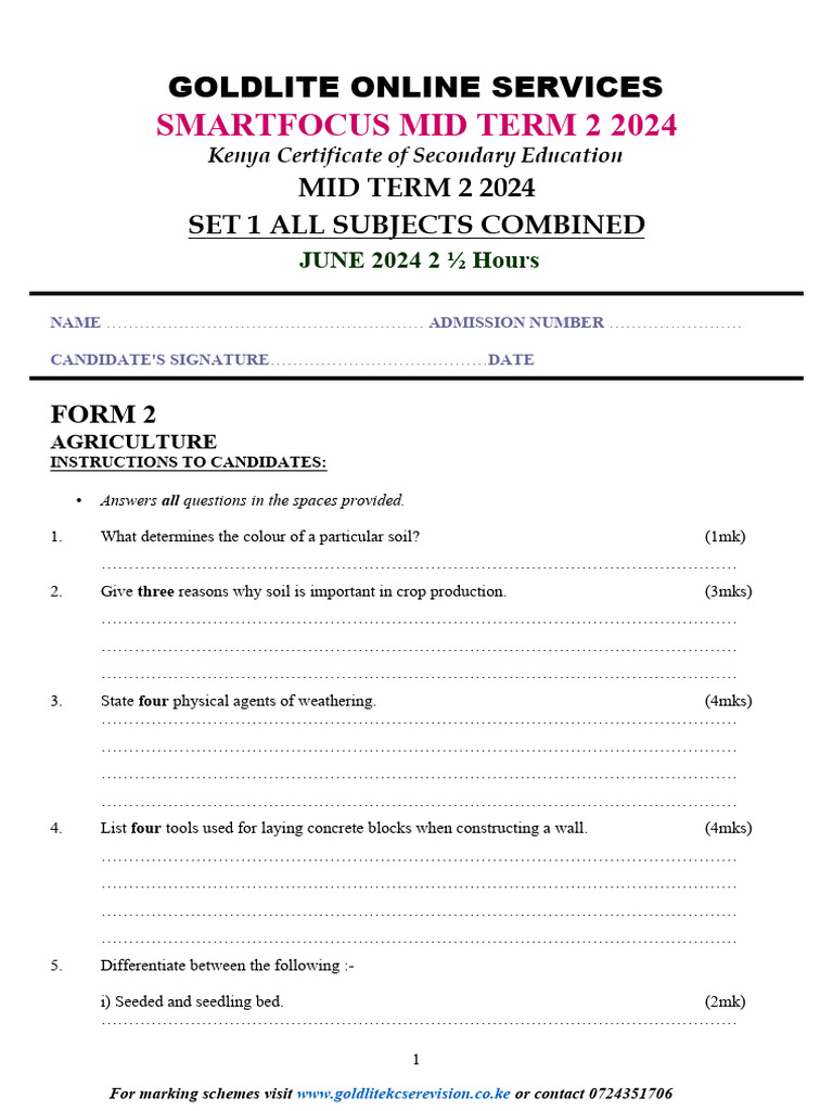 F2 Set 1 Term 2 Mid Term Exams | PDF | Chemical Elements | Isotope