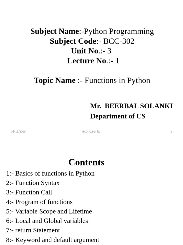 BCC-302 Unit3 Lecture 1 | PDF | Parameter (Computer Programming) | Anonymous Function