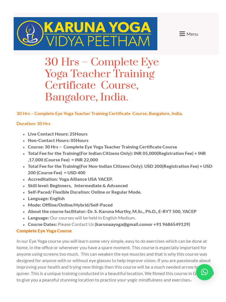 Eye Yoga Teacher Training Course | PDF | Yoga | Asana