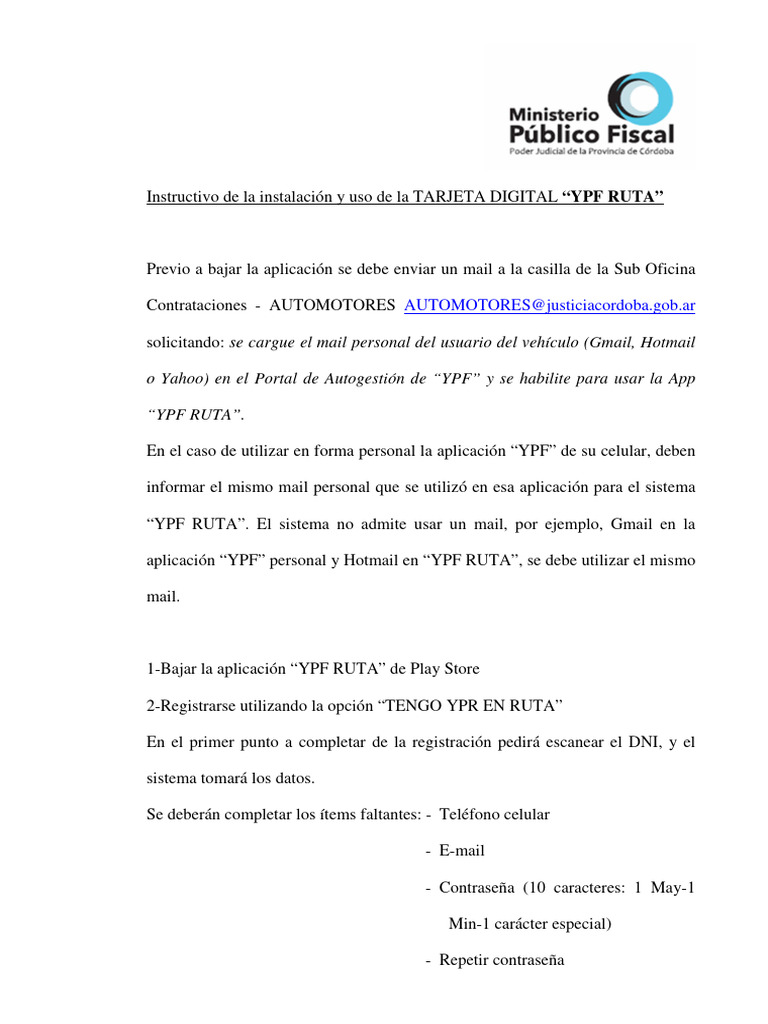 Instructivo Aplicacion Ypf Ruta | PDF | Gmail | ciberespacio
