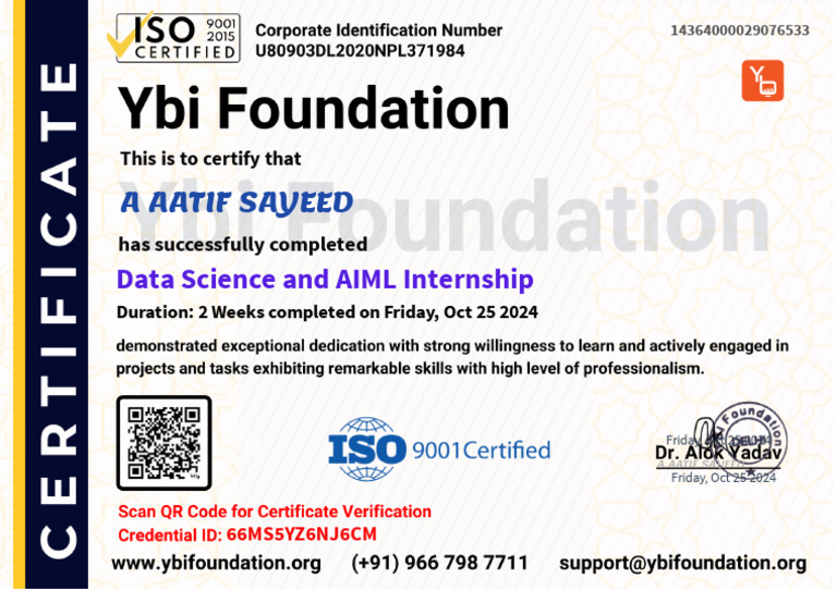 Data Science and AIML Internship (15days) | PDF