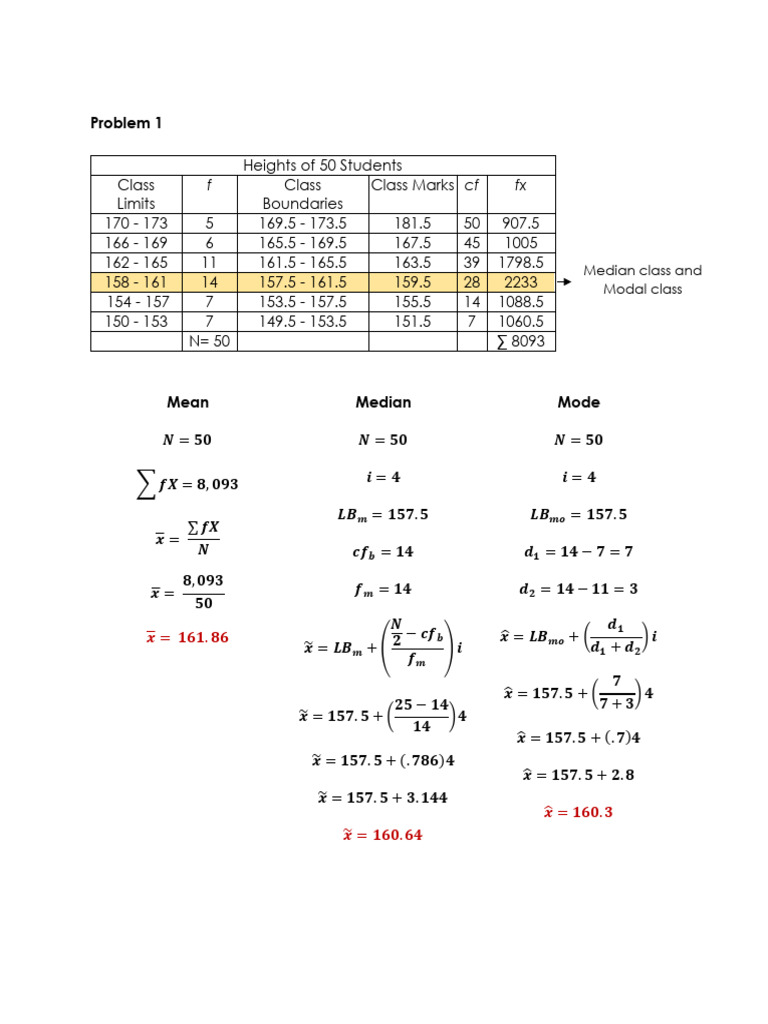 Measures of Central Tendency (Grouped) Sample Problem With Answer | PDF | Probability Theory ...