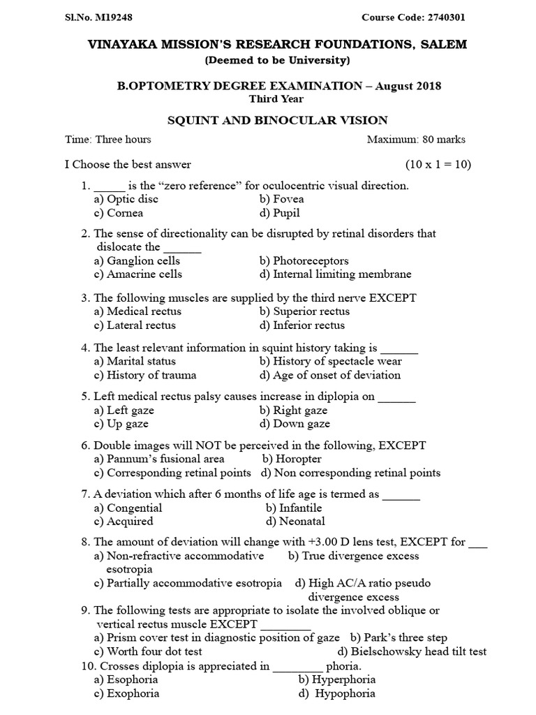 Squint and Binocular Vision | PDF | Vision | Eye