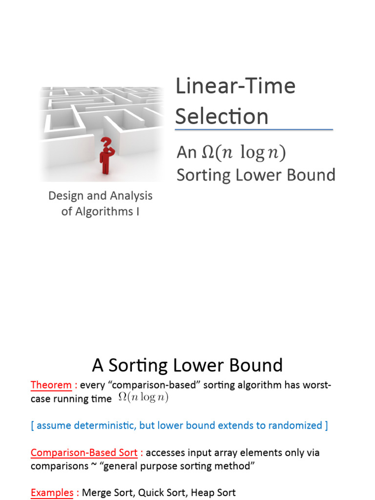 Slides Algo Select Sortinglb Typed | PDF | Mathematics | Algorithms And Data Structures