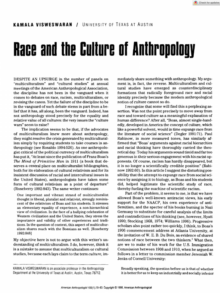 American Anthropologist - March 1998 - Visweswaran - Race and The ...
