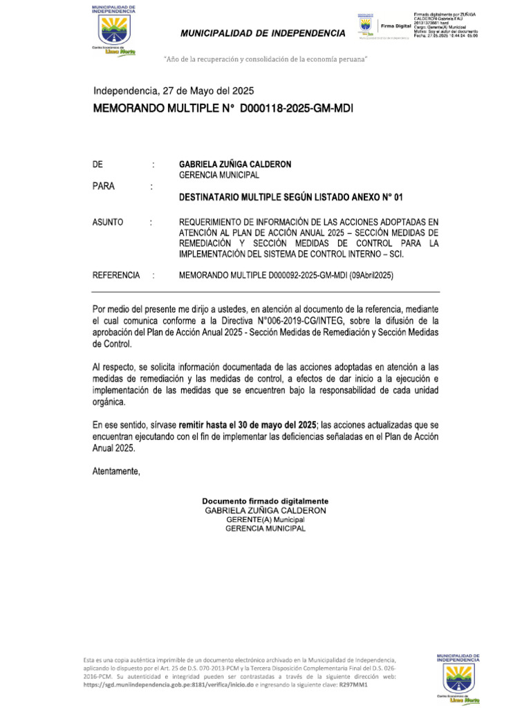 Memorando Multiple-000118-2025-Gm | PDF
