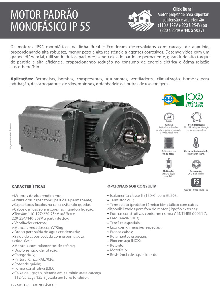 Ficha Tecnica Motor Monofasico IP55 | PDF | Motores | Ciências Físicas