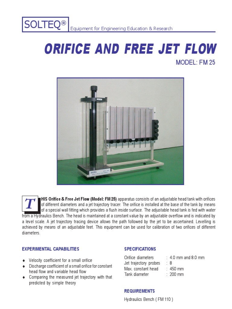 Orifice and Free Jet Flow: Solteq | PDF