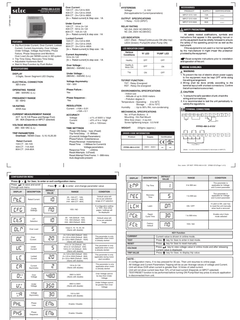 PPRD 4M 3 Instruction Manual | PDF | Relay | Power (Physics)