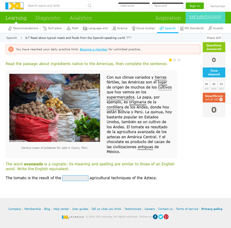 IXL Read About Typical Meals and Foods From The Spanish Speaking World ...