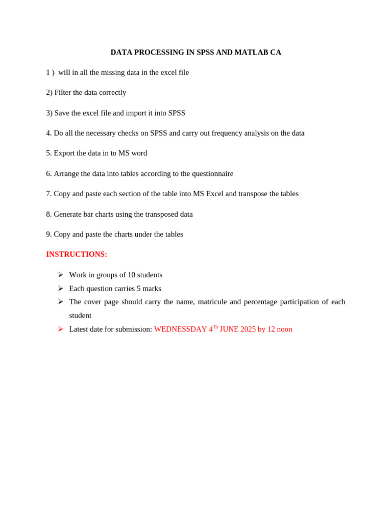 Instructions Data Processing in Spss and Matlab CA | PDF