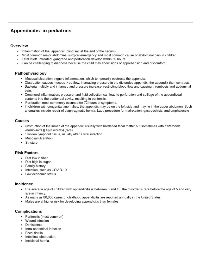 Appendicitis in Peadiatrics Notes Final Corrections | PDF | Surgery ...