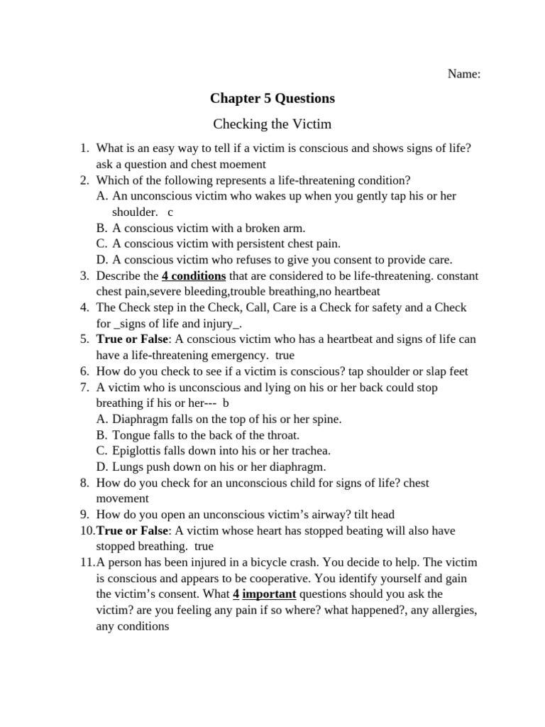 First Aid Ch. 5 Questions | PDF | Thorax | Breathing