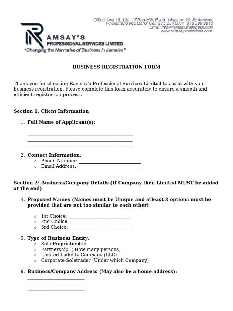 RPSL Business Registration Form | PDF | Business | Shareholders