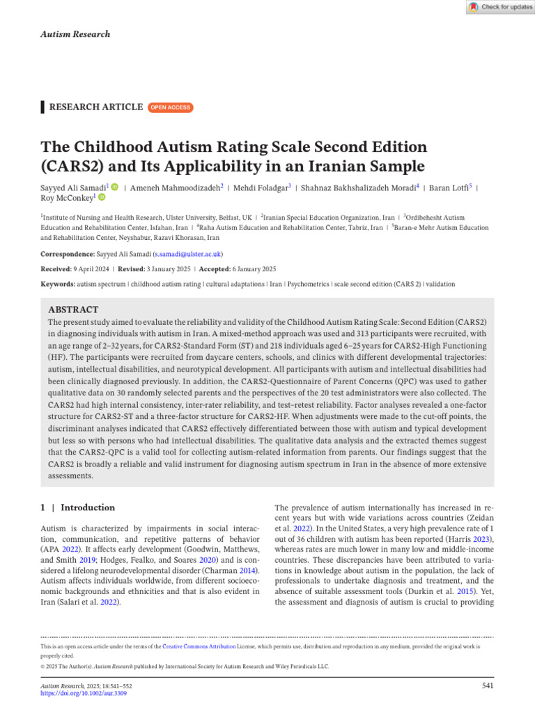 Autism Research - 2025 - Samadi - The Childhood Autism Rating Scale ...