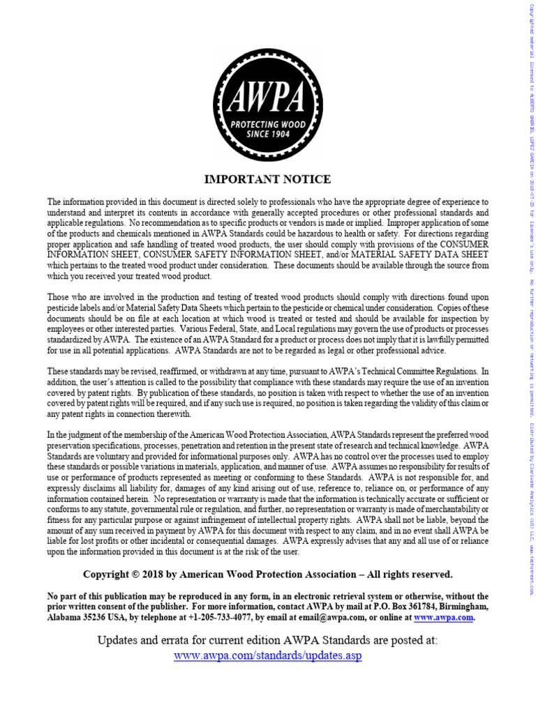 AWPA Standards for Treated Wood Inspection | PDF | Wood | Patent