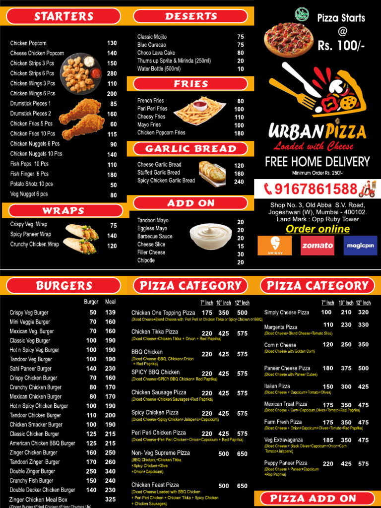 Urban Pizza Menu Card-1 | PDF