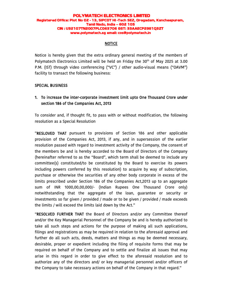 EGM Notice | PDF | Electronic Voting | Login