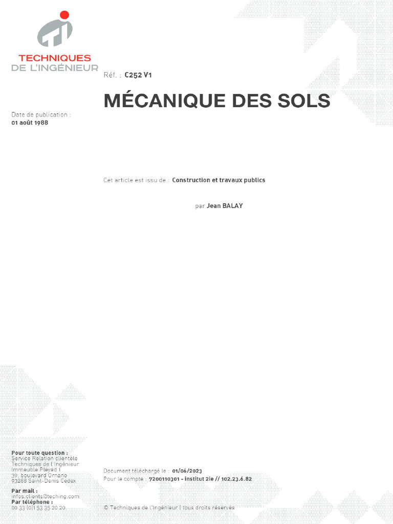MÉCANIQUE DES SOLS - Dossier Complet - Techniques de L'ingénieur | PDF